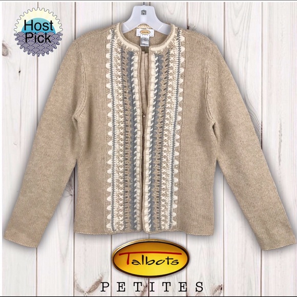 Talbots | Sweaters | Talbots Pm Beige Grey Ivory Button Cardigan Nwt ...